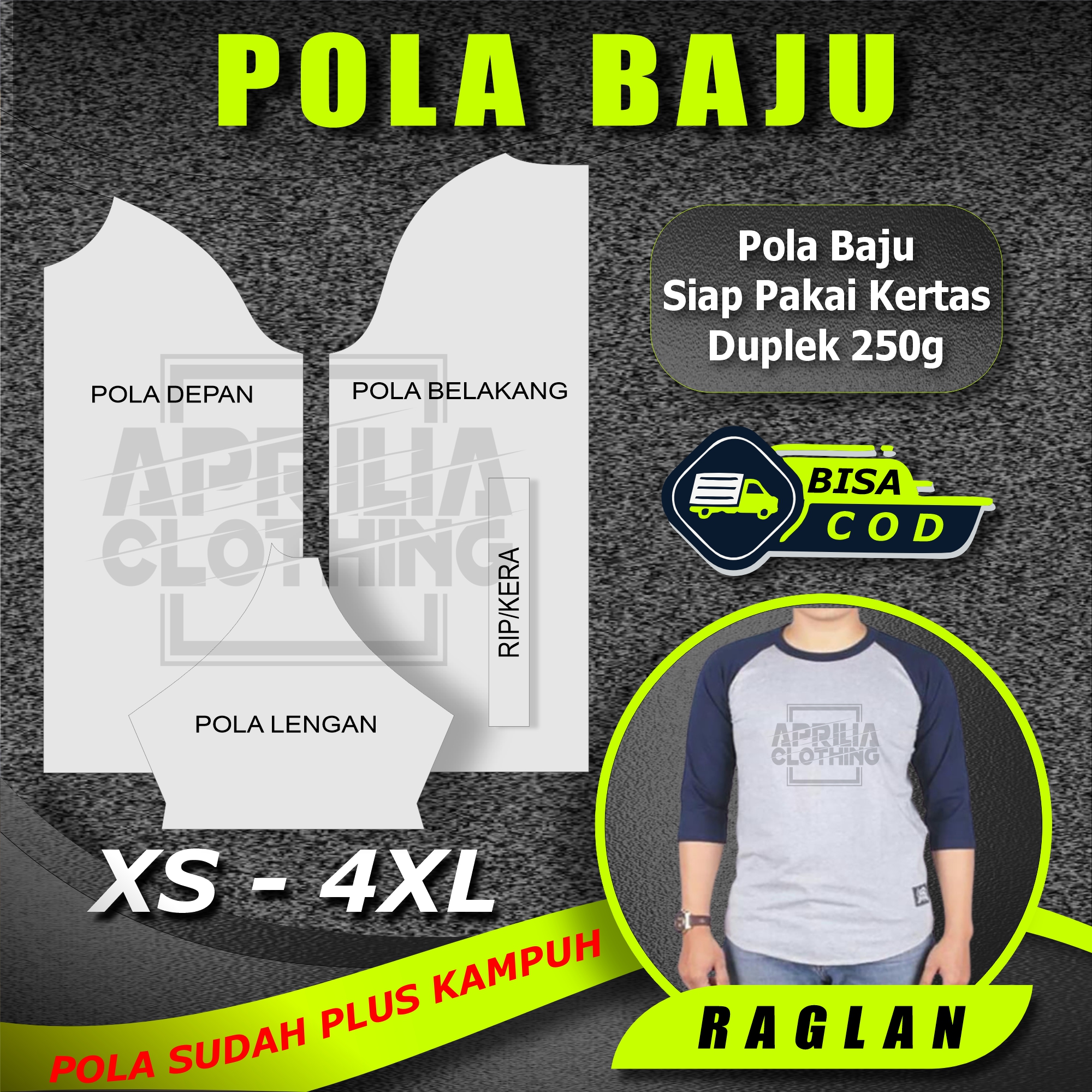POLA KAOS RAGLAN SIAP PAKAI LENGAN PENDEK. 3/4 .DAN PANJANG | POLA ...