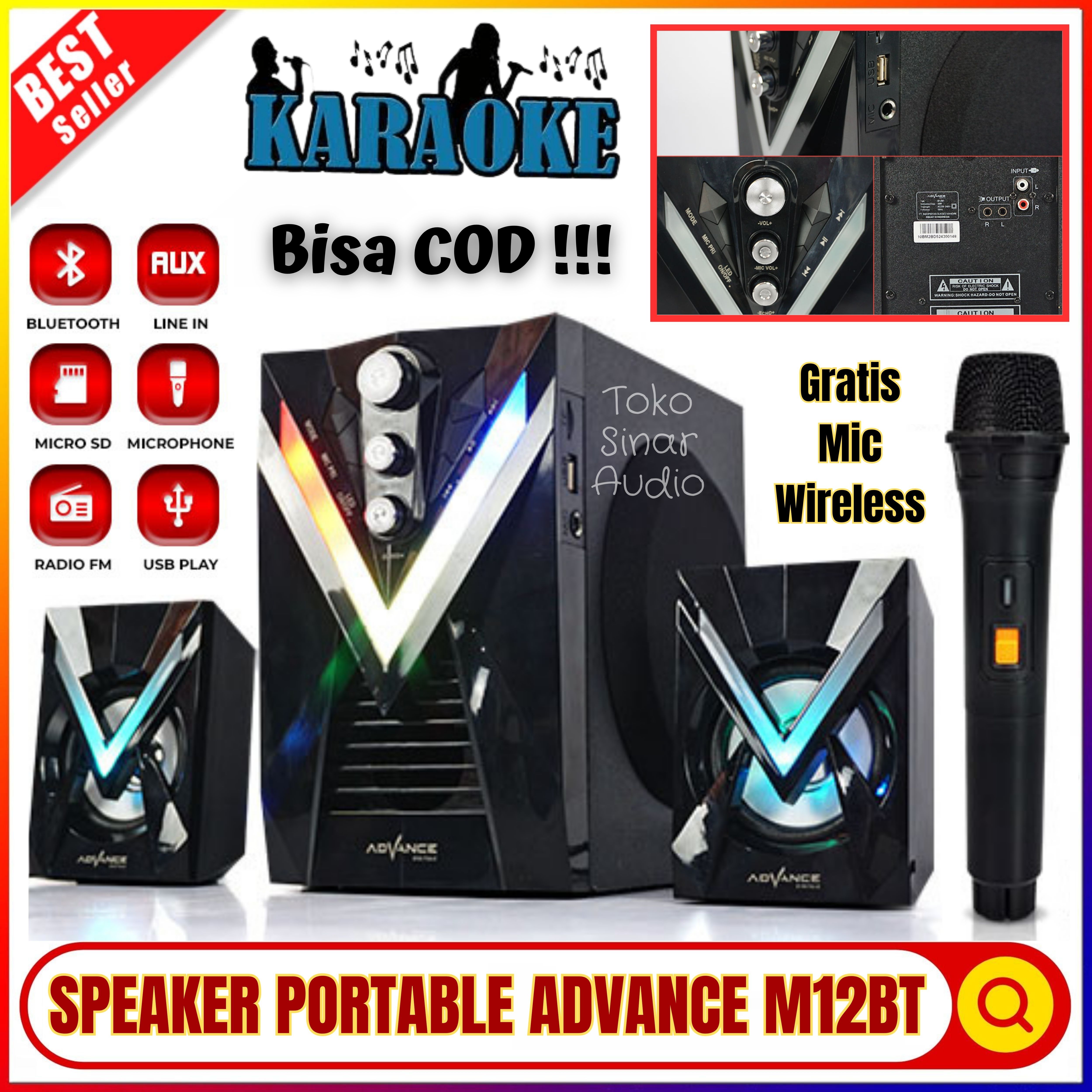 Speaker Advance M12BT bluetooth speaker karaoke stereo super bass Xtra ...