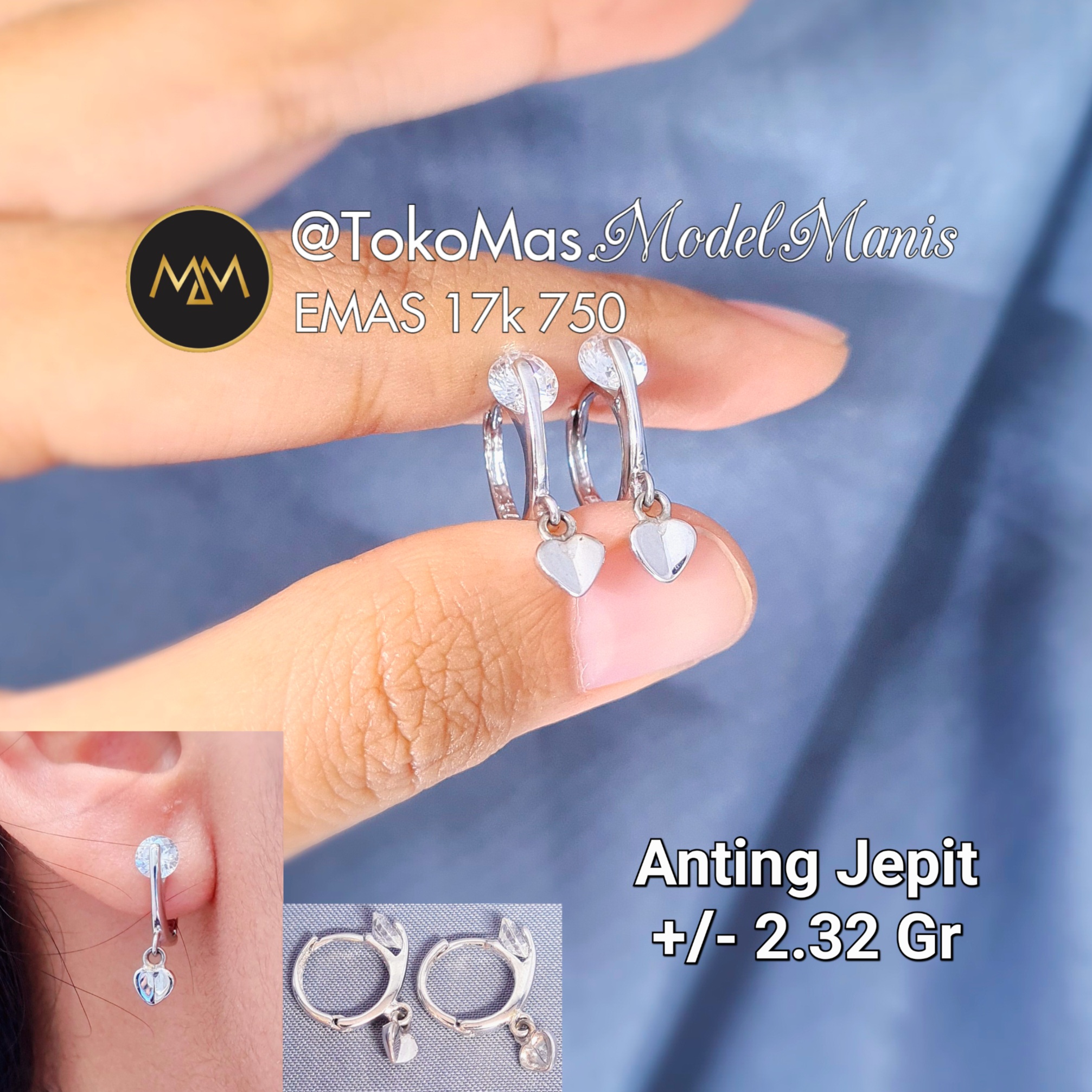 Anting Jepit Gantung Love Emas Putih 750 Kadar 17k | Lazada Indonesia