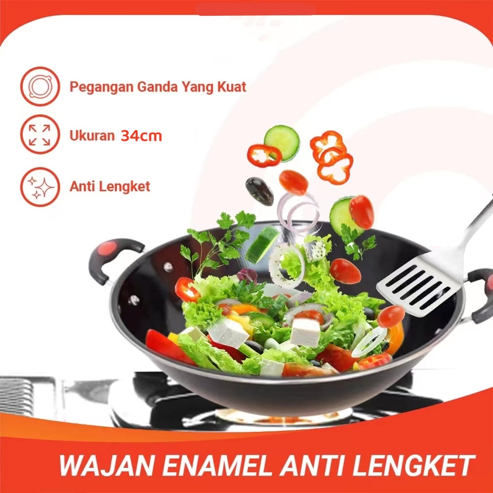 Wajan Enamel Anti Lengket 34cm Penggorengan Serbaguna | Lazada Indonesia