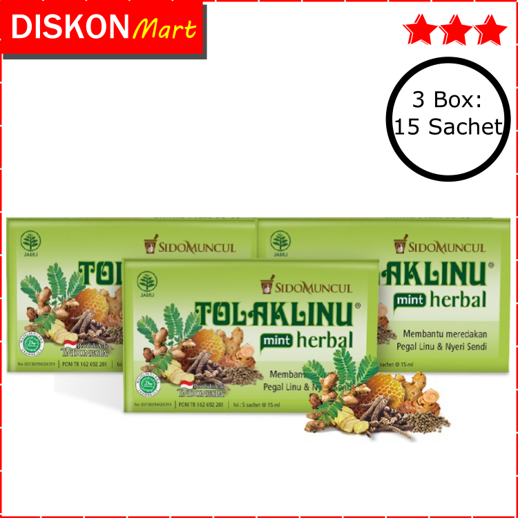 3 BOX ISI 15 SACHET TOLAK LINU CAIR MINT SIDOMUNCUL JAMU OBAT HERBAL ...