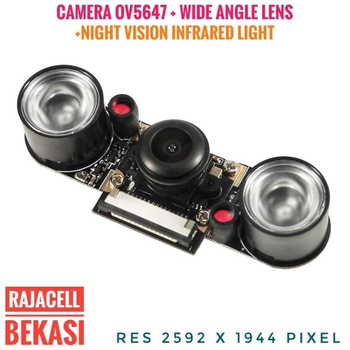 Raspberry Pi Camera 5MP OV5647 Lensa Wide Angle +IR Night Vision Light ...