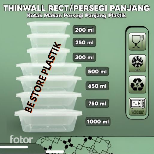 Thinwall Rectangle Kotak Makan Plastik Box Mika Thinwall Wadah