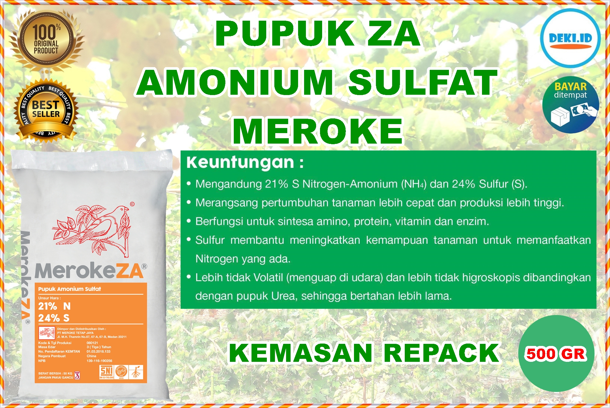 Pupuk ZA Meroke 500 gr Original Kemasan Repack Amonium Sulfat | Lazada ...