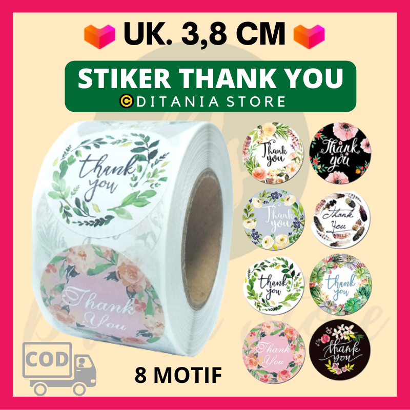 500Pcs/Roll Stiker Thank You ukuran Besar Sticker Ucapan Terima Kasih 3 ...