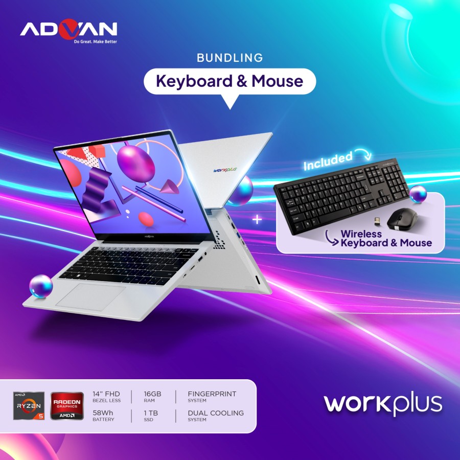 ADVAN Laptop Workplus AMD RYZEN 5 6600H 14'' FHD IPS 16GB 512GB Win 11 ...