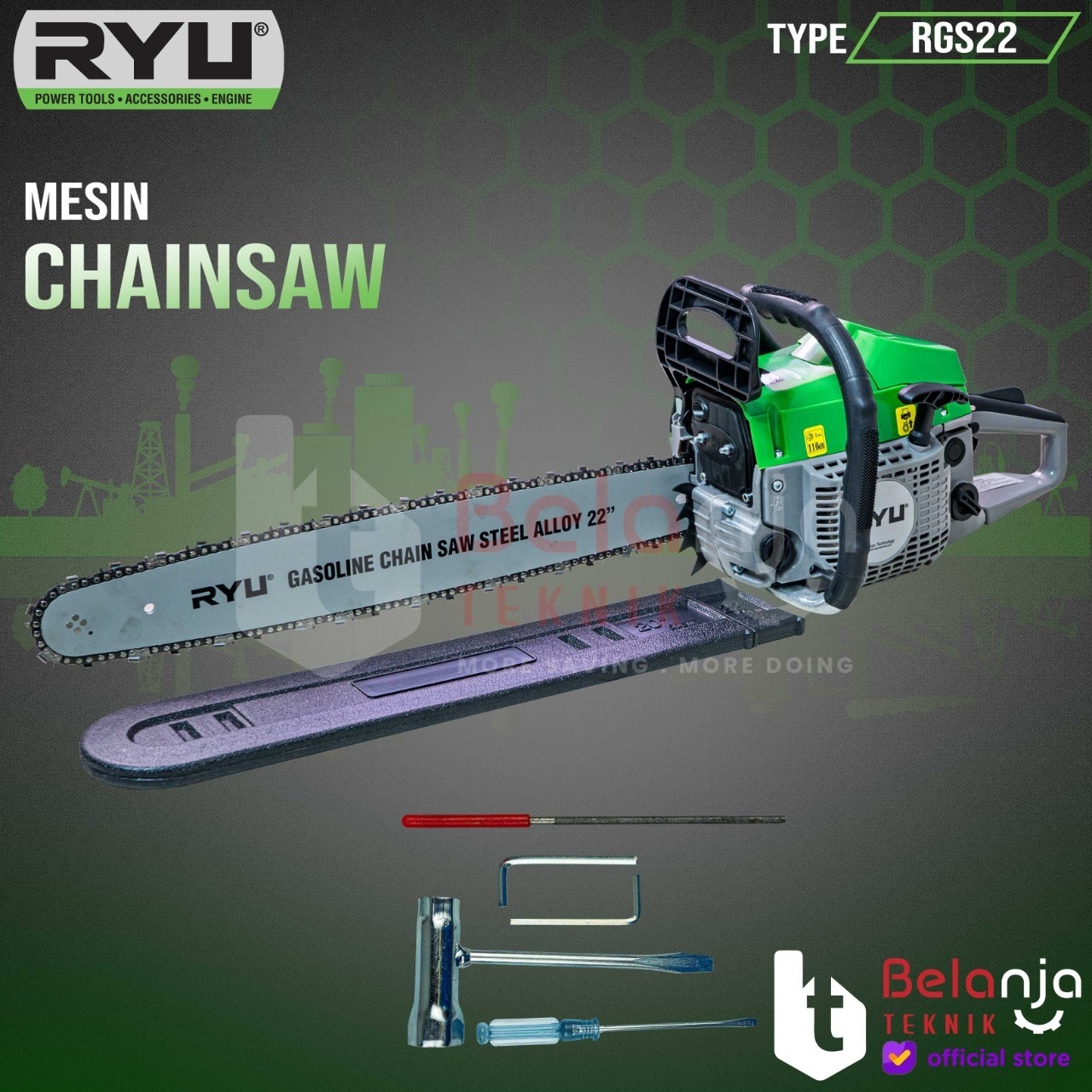 Ryu Chainsaw RGS22 Mesin Potong Gergaji Kayu 22 Inch Chain Saw RGS 22 ...