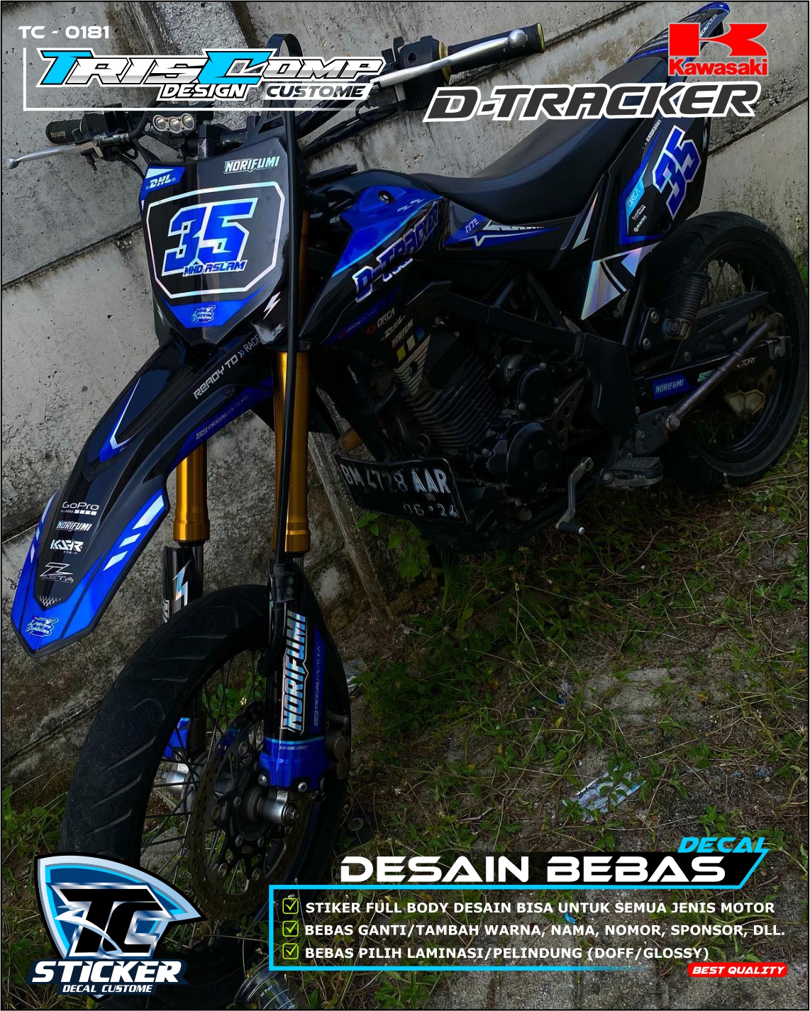 Stiker Decal Fullbody Dtracker 150new Kwalitas Terbaik Biru Mengkilat ...