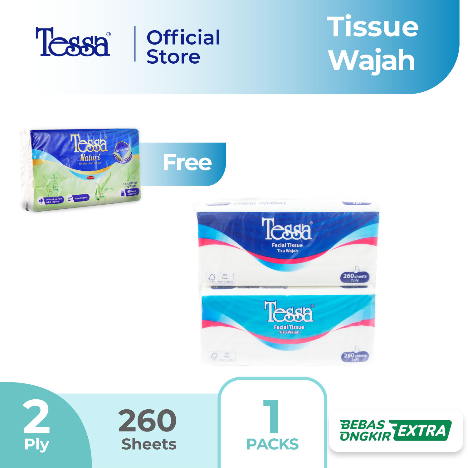 Tessa Facial Tissue 260 Sheets free Tissue Tessa NT Facial TV 60s 3p ...