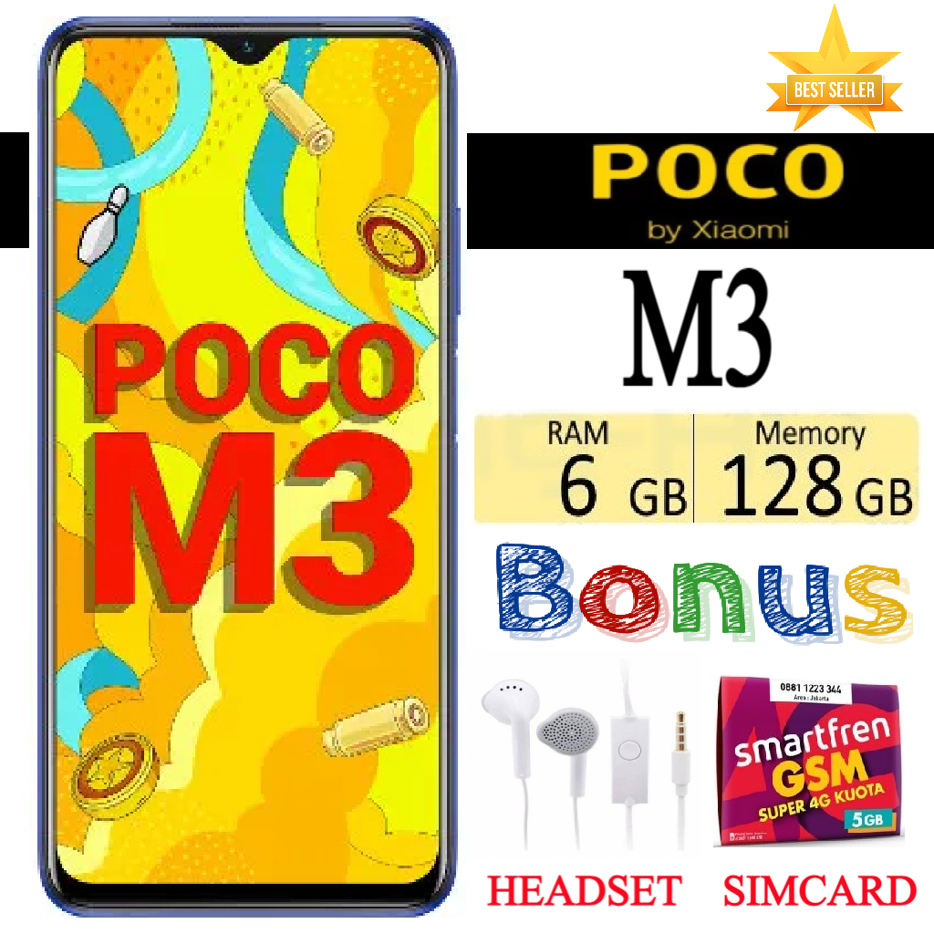 SALE!!! Xiaomi Poco M3 RAM 6/128 GB FULLSET Bergaransi - FREE SIMCARD ...