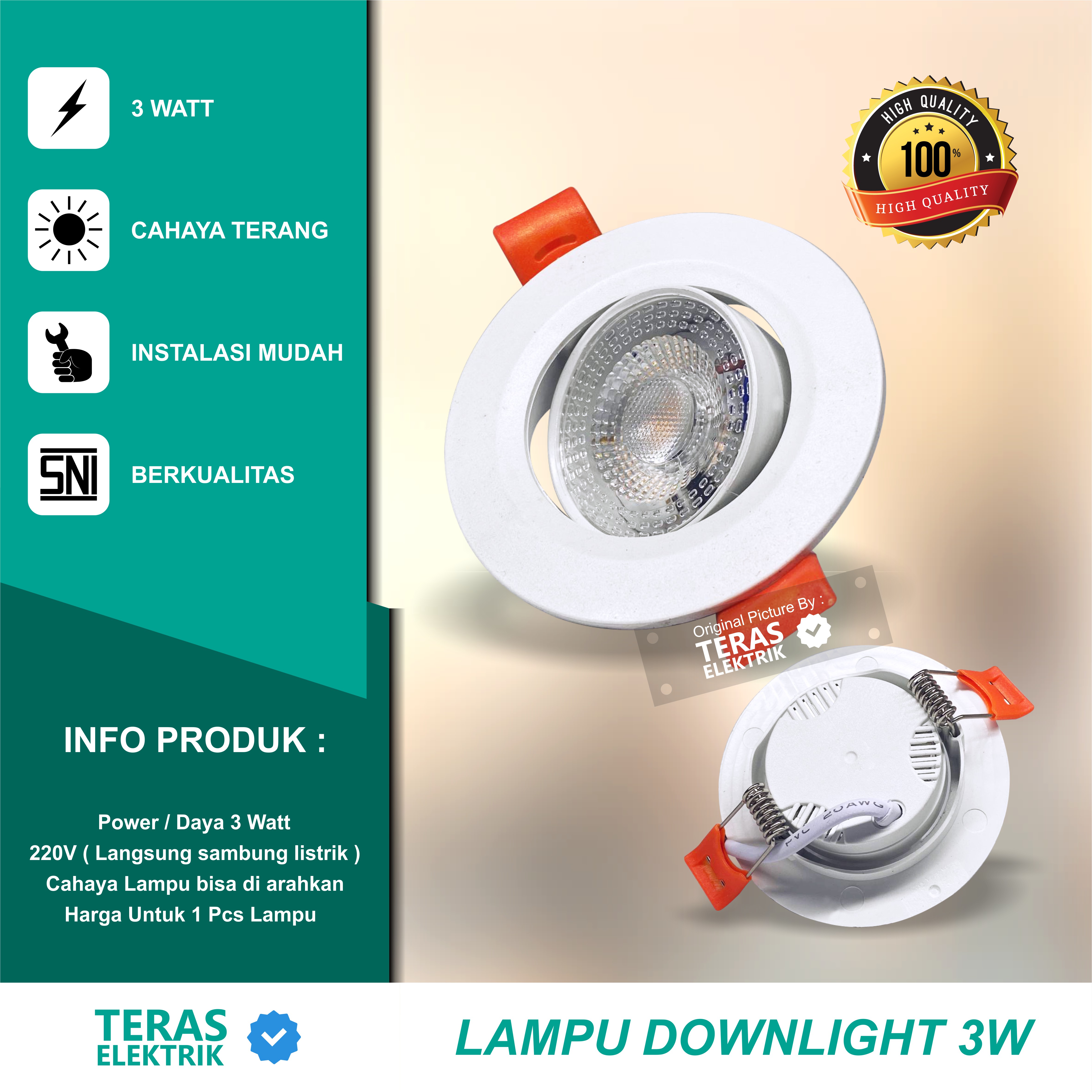 Lampu downlight 3Watt / Spotlight downlight 3 Watt / Lampu LED plafon ...