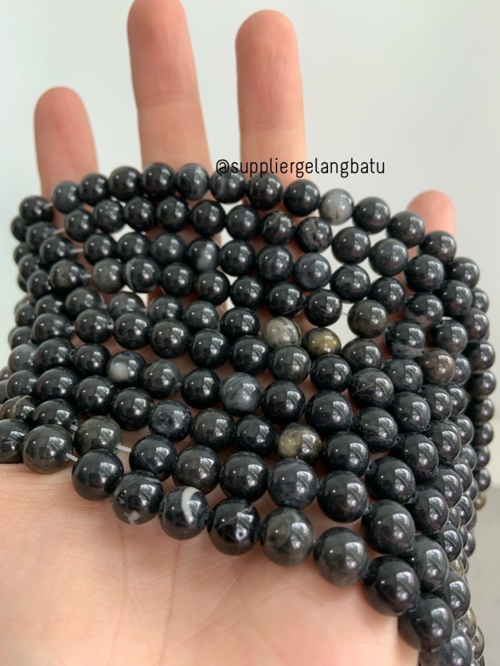 bahan batu BLACK TOURMALINE 8mm bongkah akik natural tormalin HITAM ...