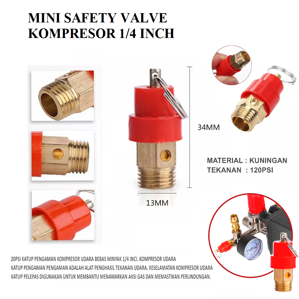 Safety Valve Sparepart Kompressor 1 4 Inch Mini Safety Valve Kompresor Compresor 1 4