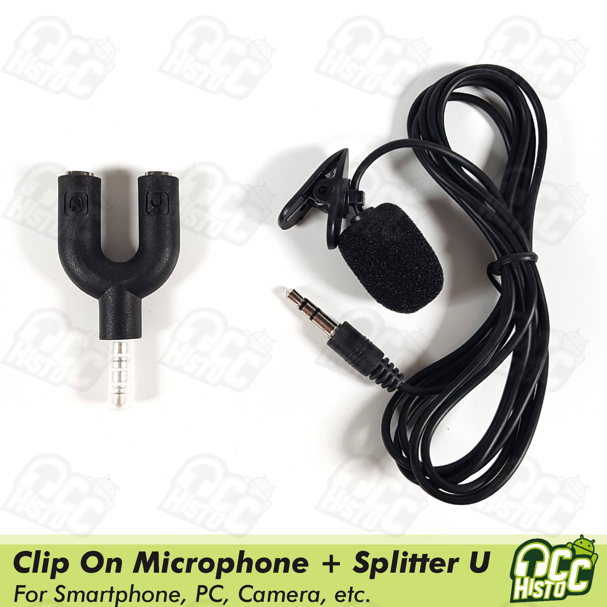 Clip On Microphone / Mic 3.5mm + Audio Splitter U Shape 2 In 1 Mic Dan ...