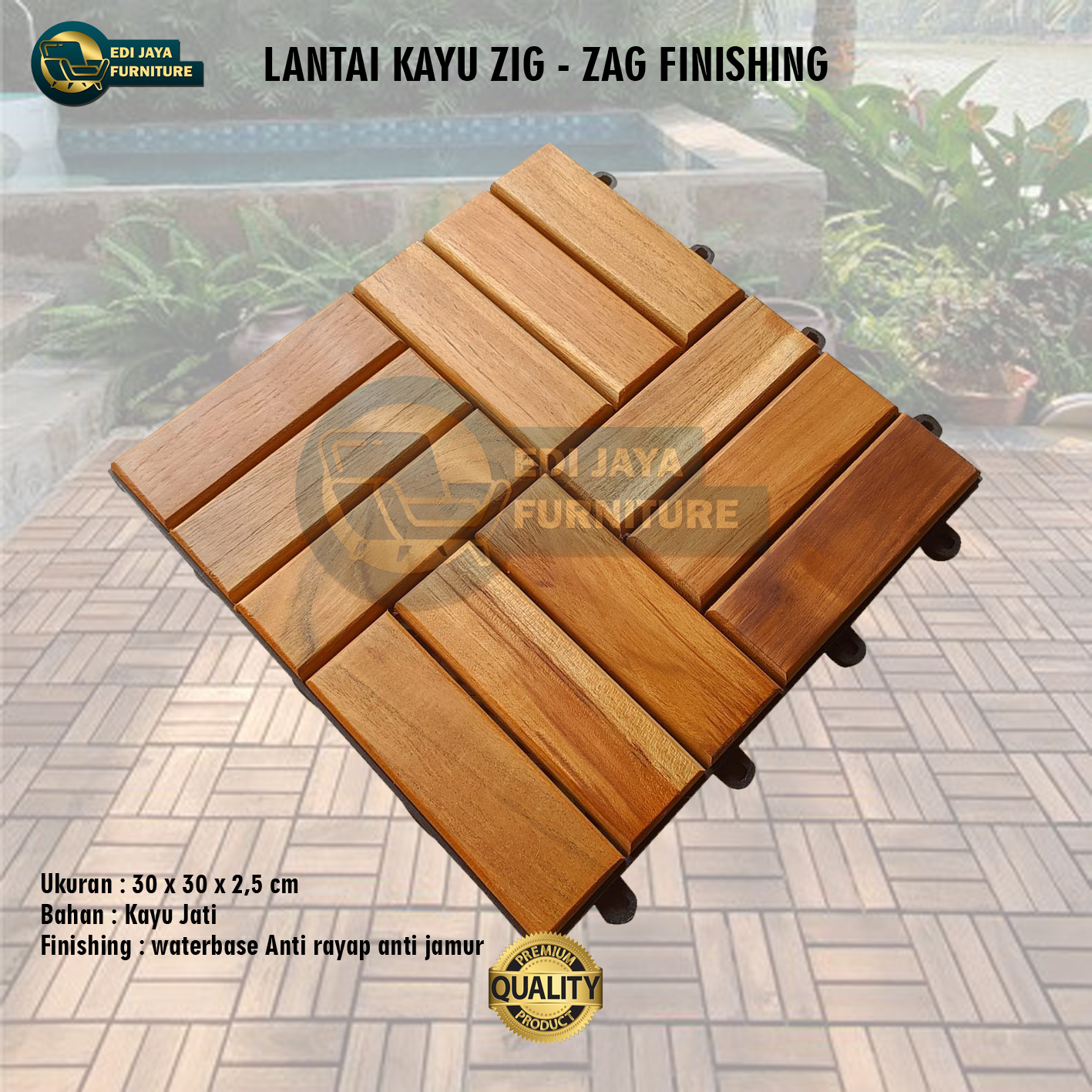Decking Tiles Ubin Lantai Kayu Jati Zig-Zag Finishing Bongkar Pasang 30 ...