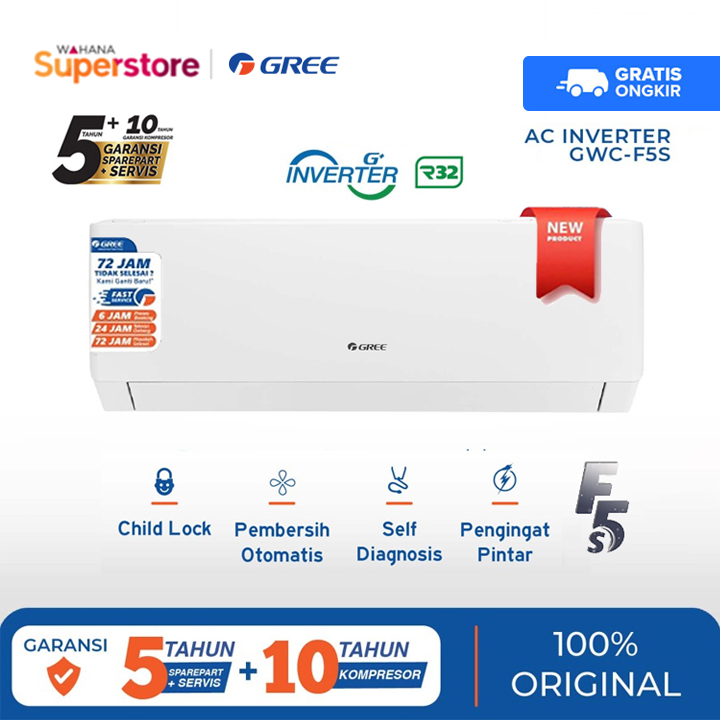 Gree AC Split ( AC Dinding ) Inverter SmartClean F5S Series 2.5 PK ( 2 ...