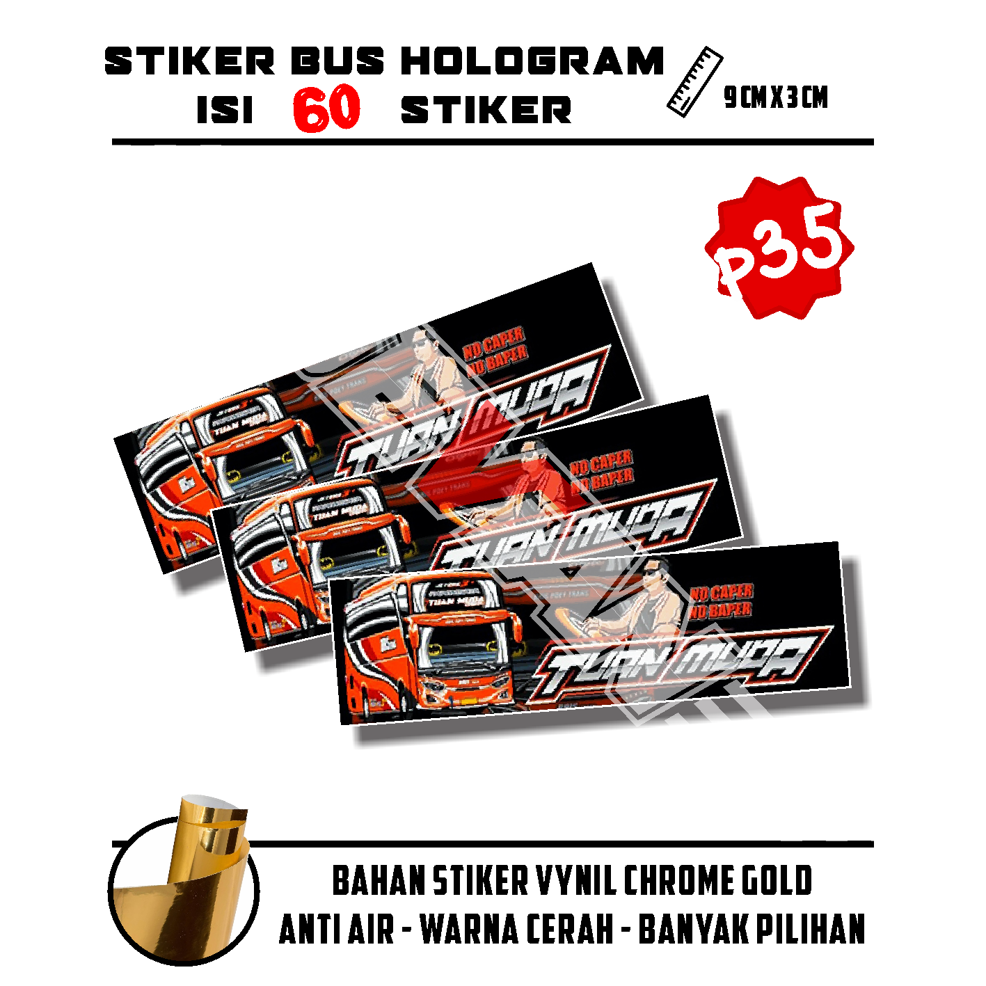 stiker bus tuan muda (35) isi 60 stiker panjang | anti air warna cerah ...