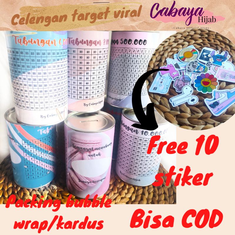 Celengan target celengan viral tiktok celengan kaleng (FREE 10 STIKER ...
