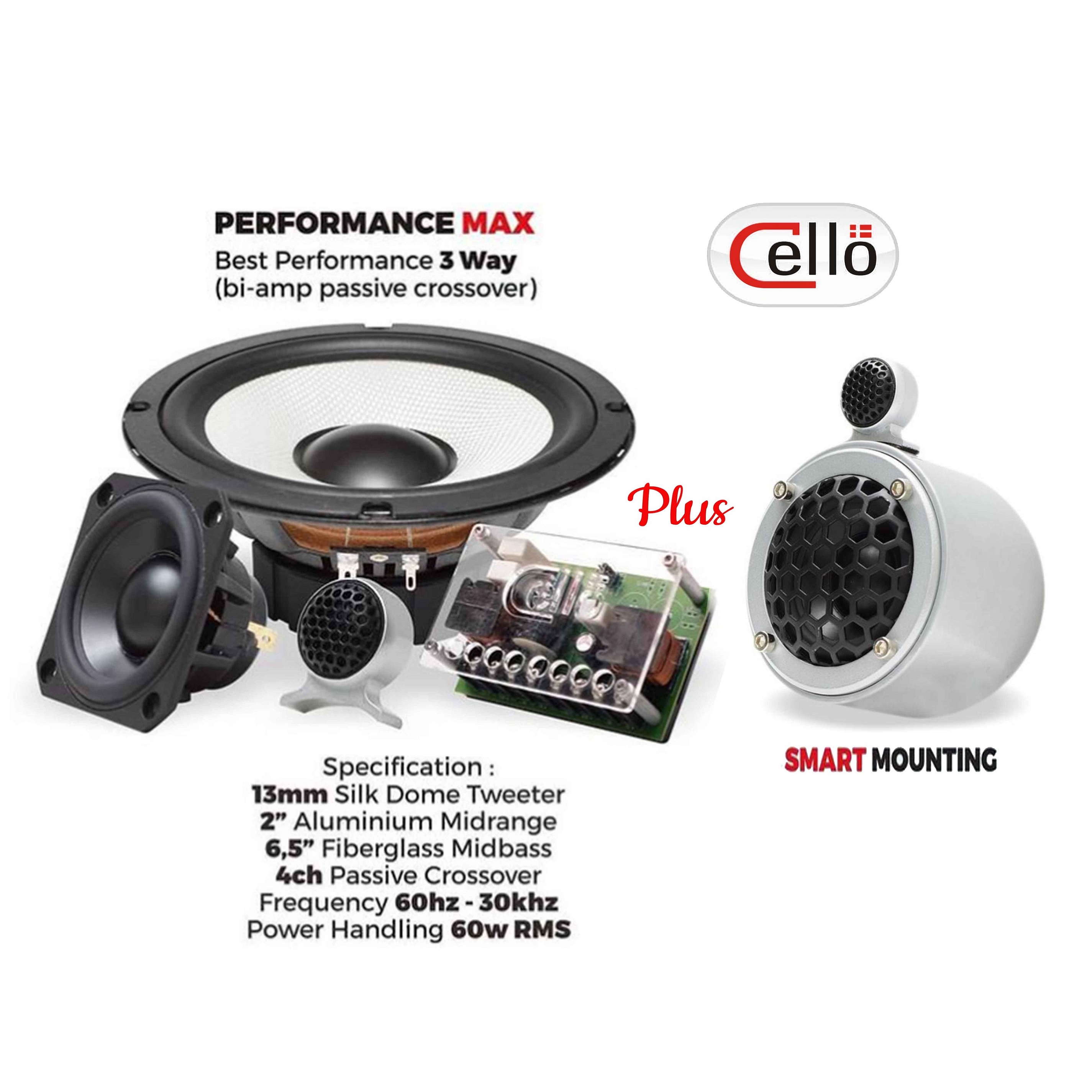 Cello Performance Max 3-Way Component Speaker plus Mounting Kit ...