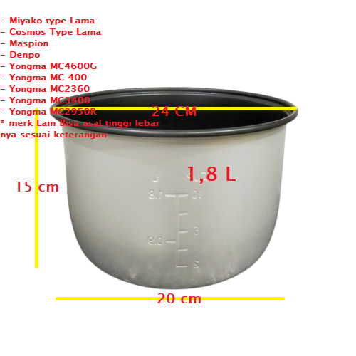 Panci Rice Cooker 1,8L Yongma, Maspion, Denpo, Cosmos,Miyako Tebal ...