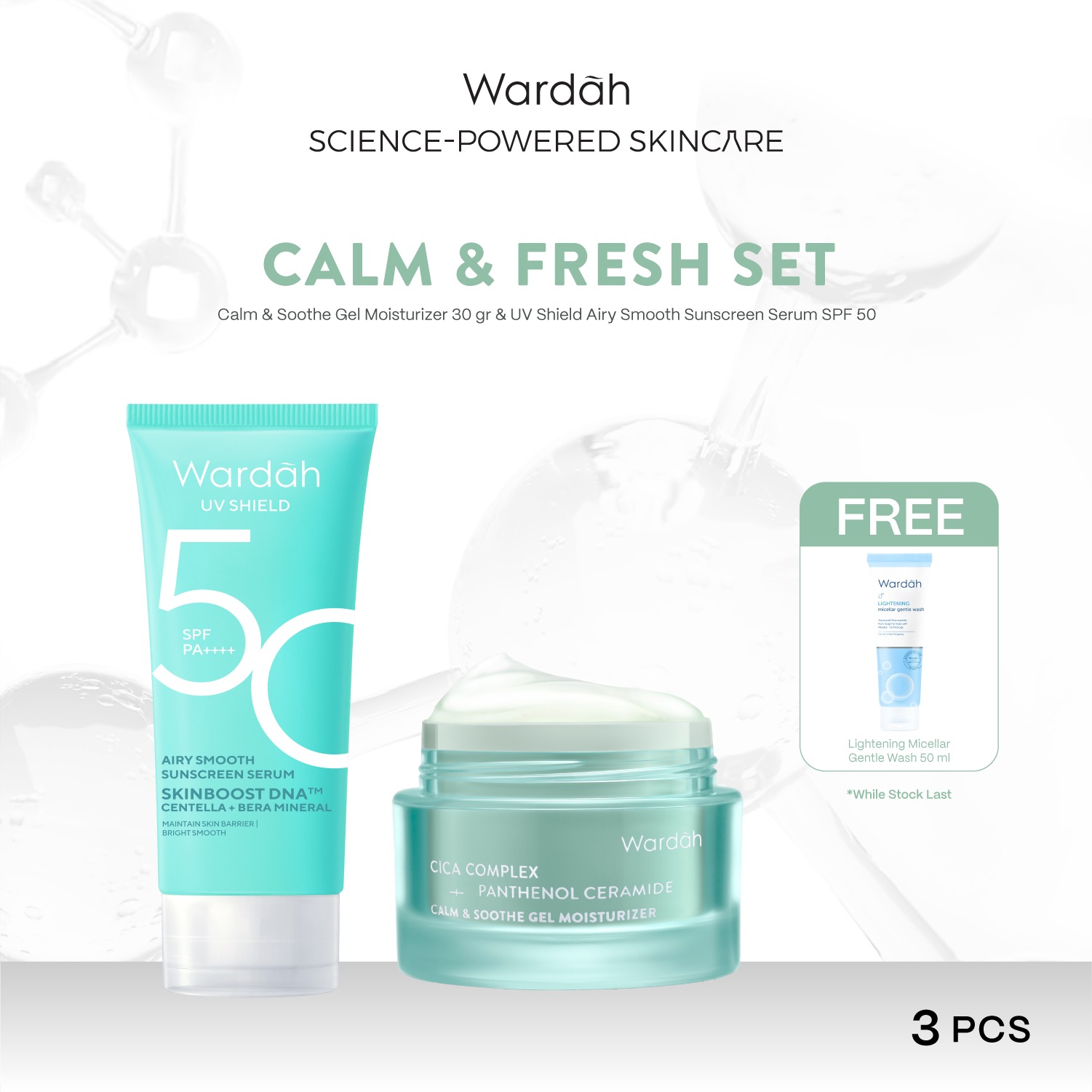 WARDAH Calm & Fresh SET FREE Lightening Micellar Gentle Wash | Cica ...
