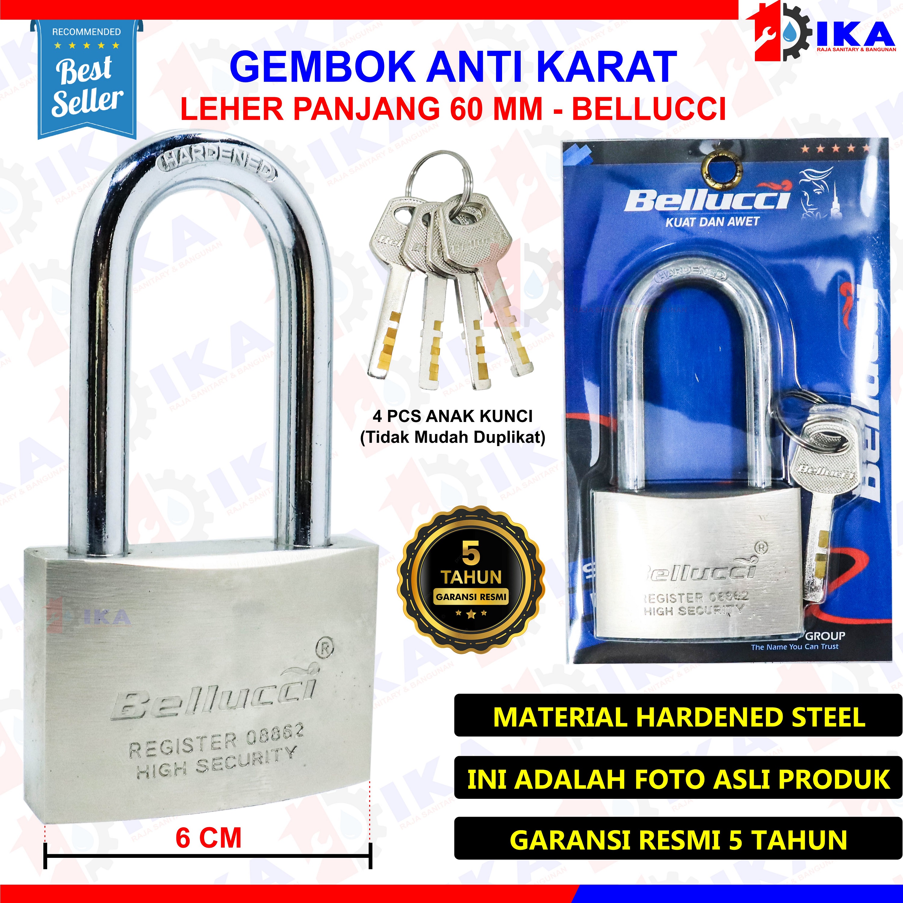 Gembok Rumah Pagar Toko Panjang Pendek Padlock 60mm belluci | Lazada ...