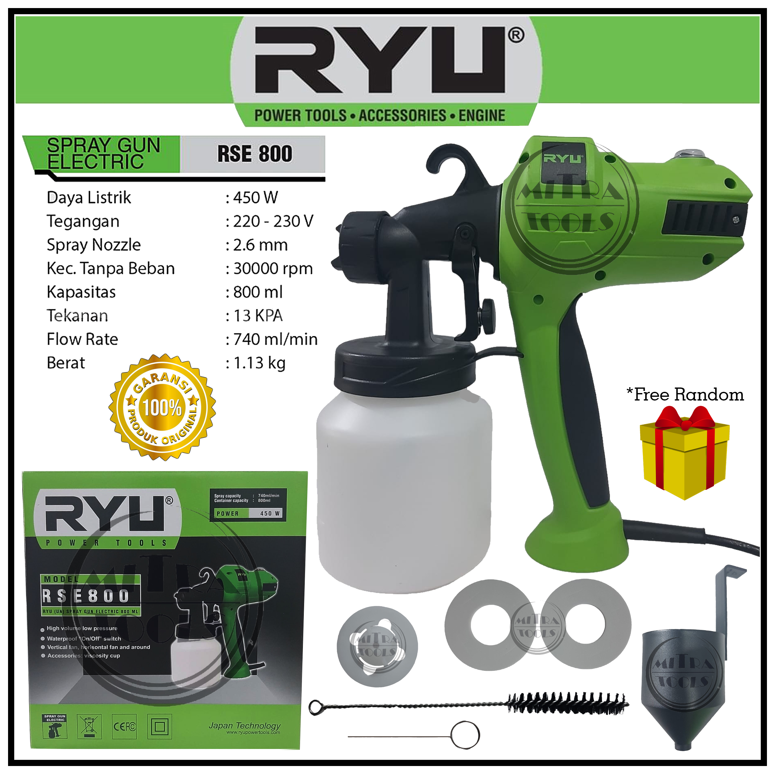 RYU RSE 800 Spray Gun Electric / Semprotan Cat Listrik 800ml Power ...