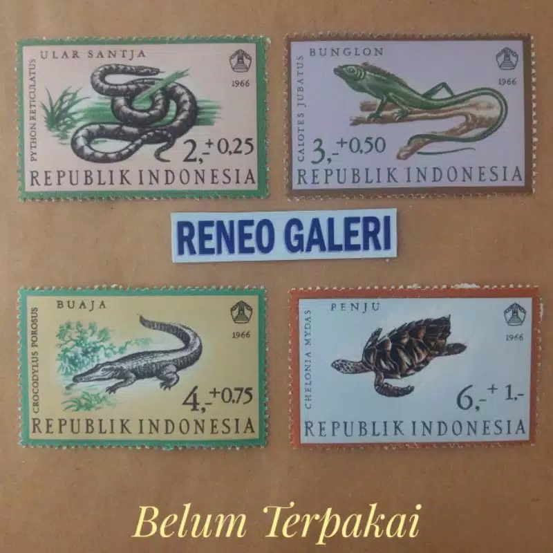 Set Pecahan Lengkap (4v) Perangko Seri Reptil tahun 1966 paket prangko ...