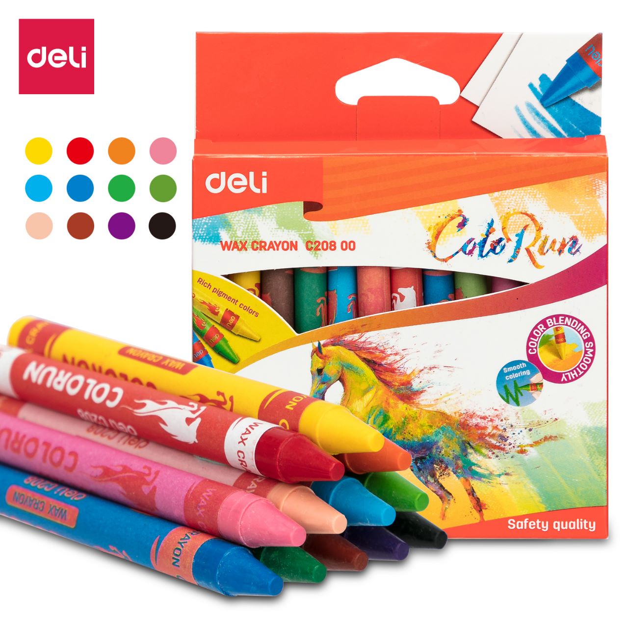 Deli Wax Crayon / Krayon 12 Warna Circular Batang Kecil/Jumbo Warna ...
