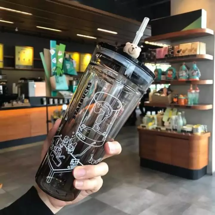 Star bucks 710ml/24oz classic plastic cup double layer transparent water cup creative glass ...