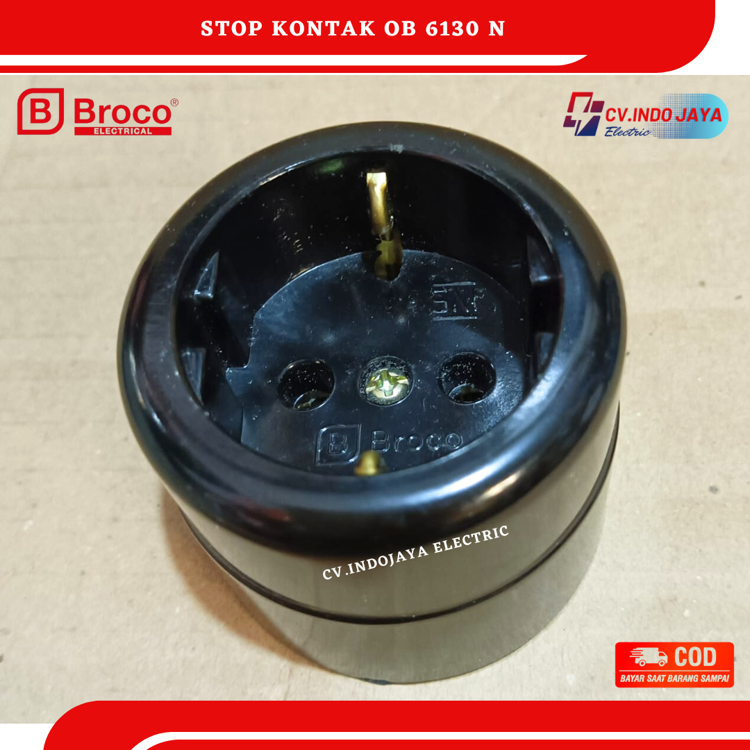 Broco stop kontak Ob 6130 bulat hitam stopkontak pemasangan tempel ...