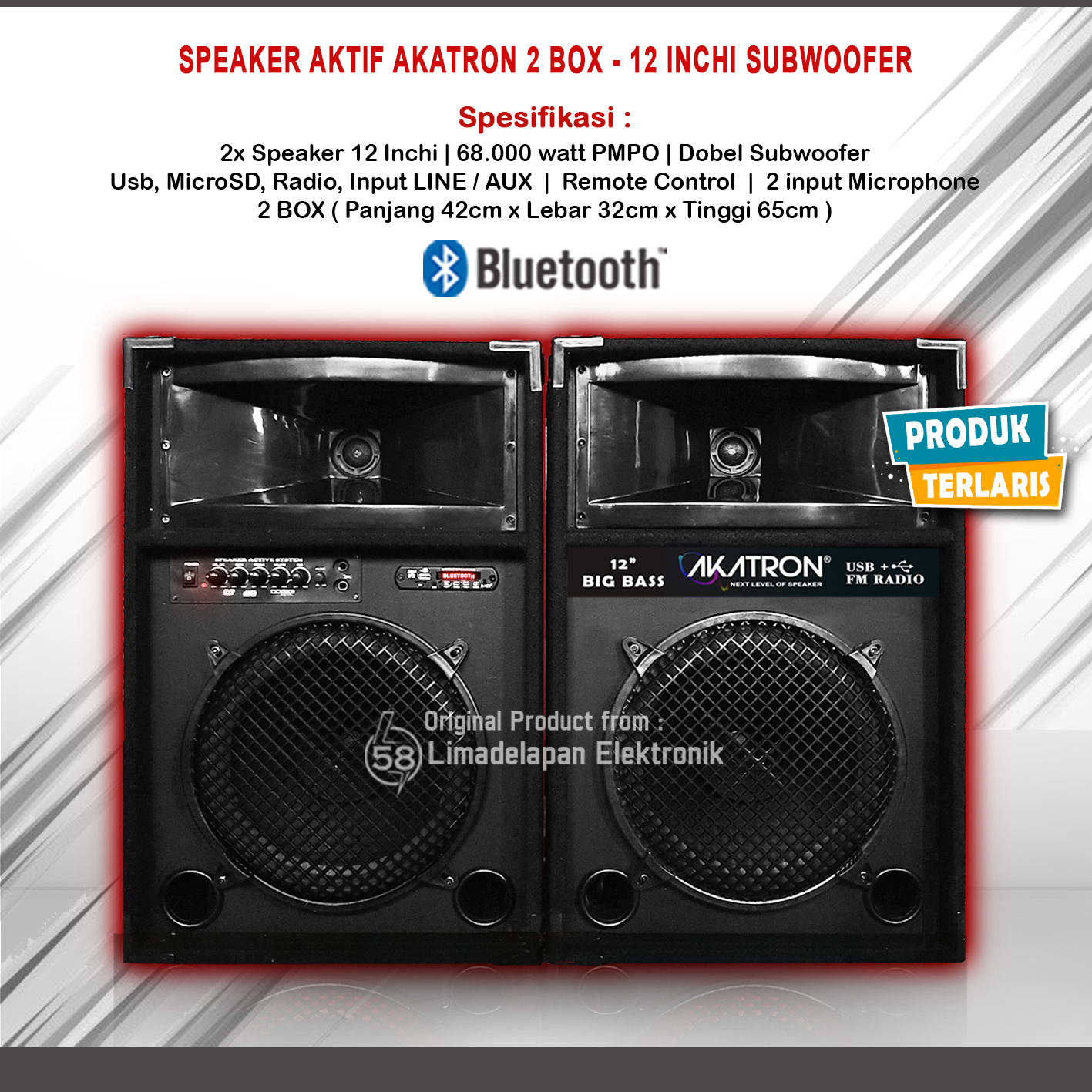 SPEAKER AKTIF 12 INCH INCHI SUBWOOFER BLUETOOTH DAPAT 2 BOX AKATRON SPEAKER AKTIF 12 INCH INCHI SUBWOOFER BLUETOOTH DAPAT 2 BOX AKATRON