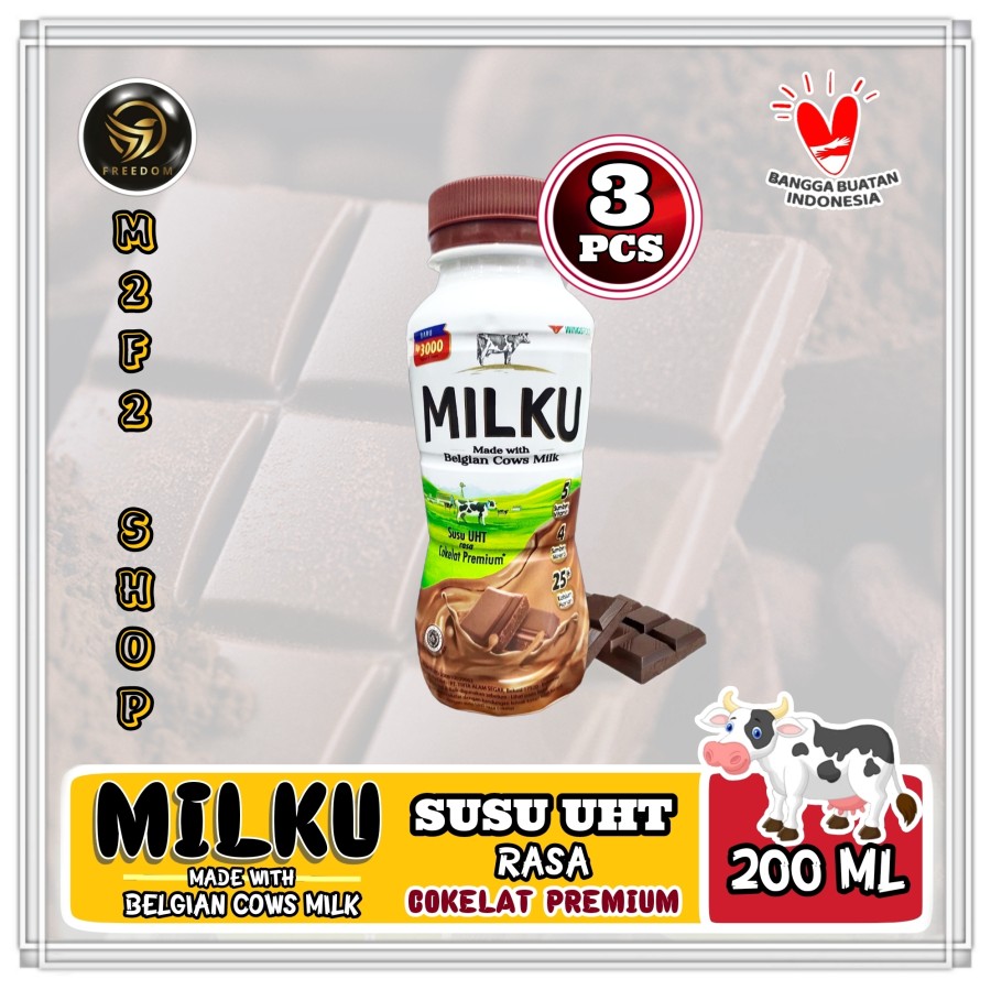 Susu MILKU Cokelat Premium UHT Botol Plastik Pet - 200 ml (Kemasan 3 ...
