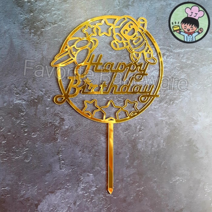 Topper Cake Happy Birthday Astronot Roket Bulan Hiasan Kue Tart Bolu ...