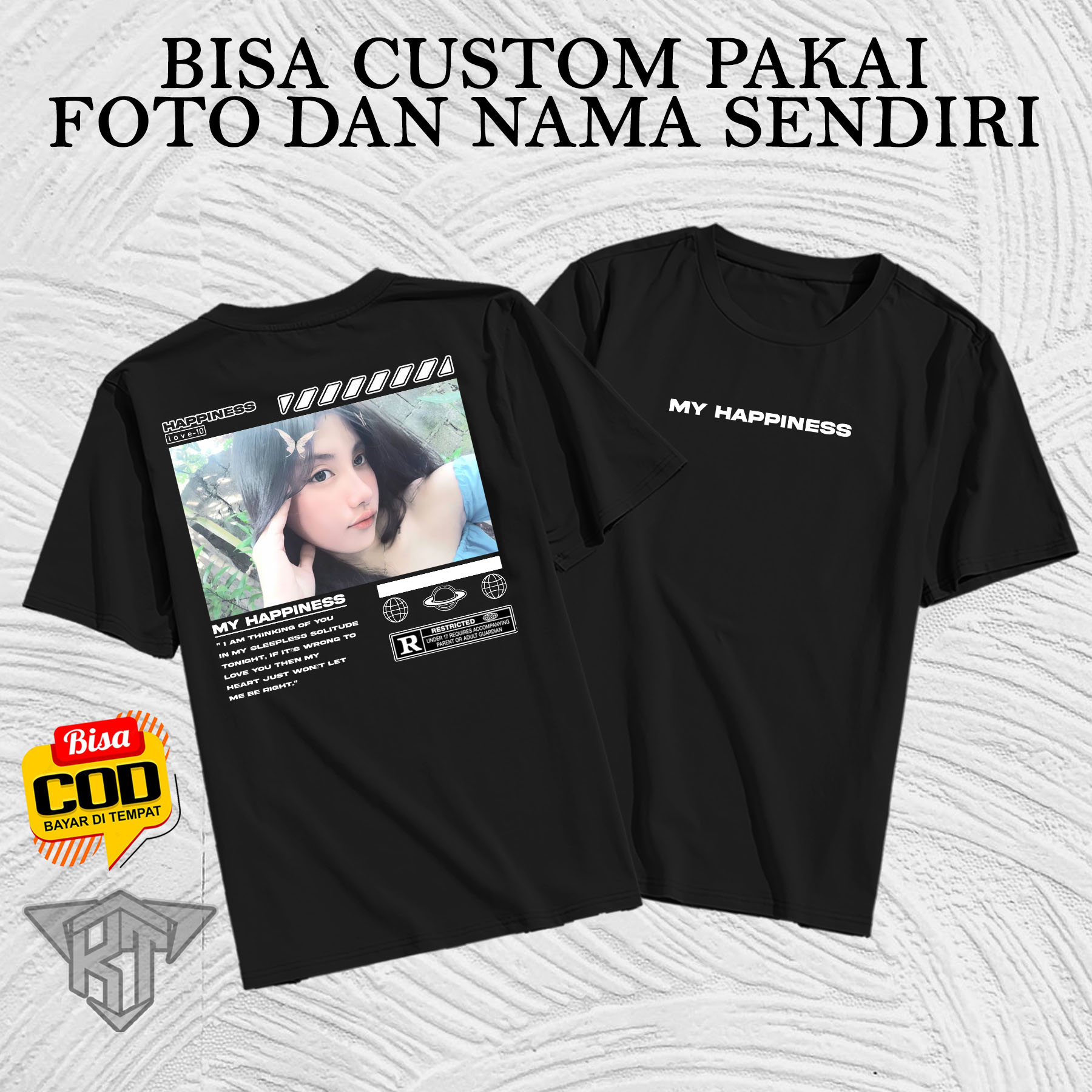 KAOS TERLARIS - CUSTOM KAOS COUPLE - BEBAS TAMBAH FOTO DAN NAMA - BEBAS ...