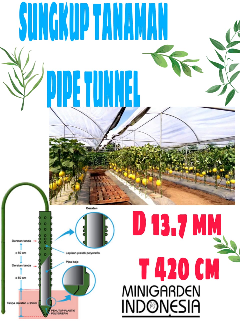 SUNGKUP TANAMAN MODERN PIPE TUNNEL KUALITAS JEPANG 420 CM rangka ...