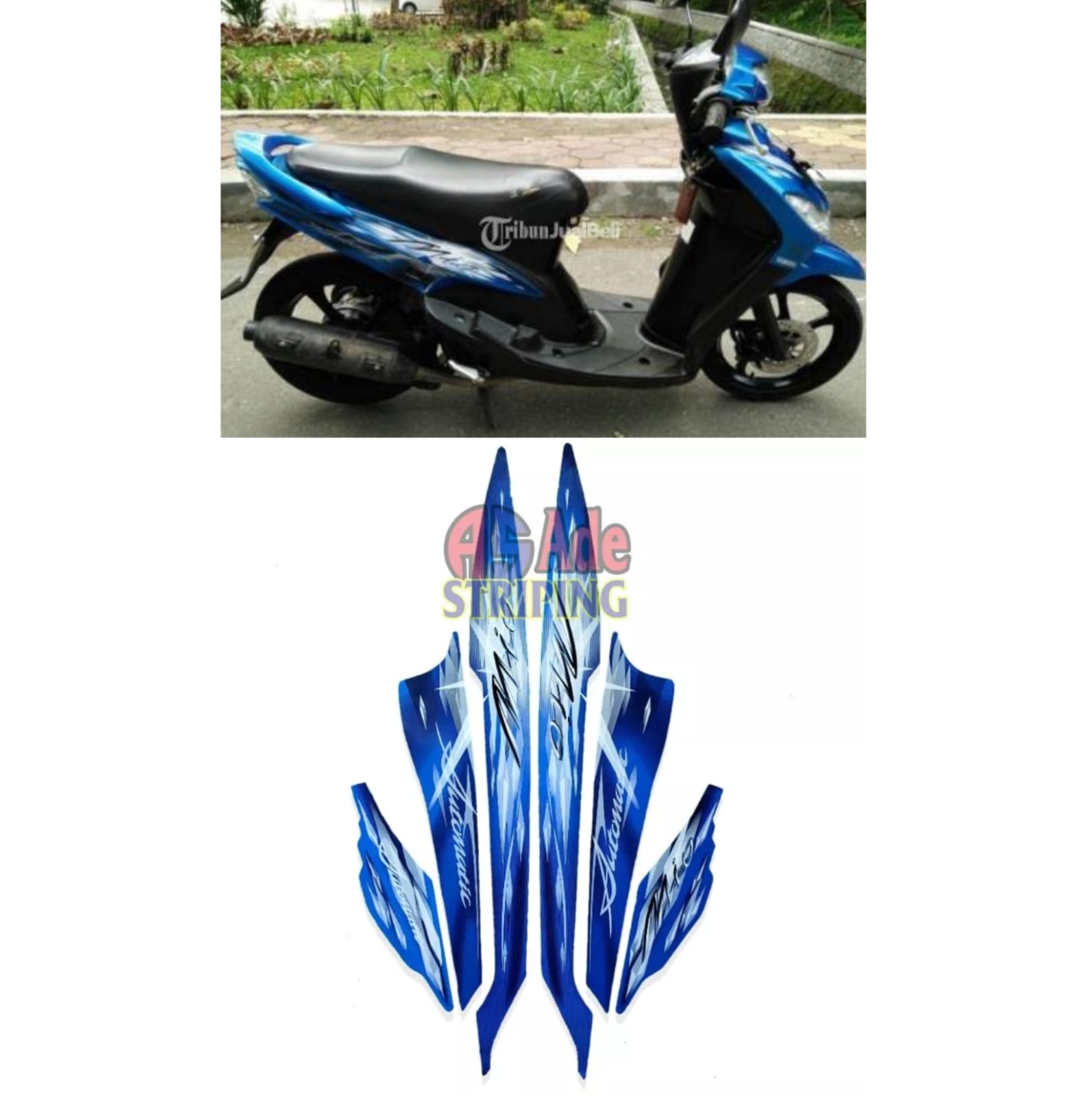 STIKER STRIPING LIS BODY MOTOR YAMAHA MIO SPORTY 2009 BIRU STANDAR FULL ...