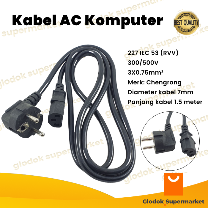 Kabel AC Komputer 3x0.75mm Power CPU Jack Panjang 1.5 meter | Lazada ...
