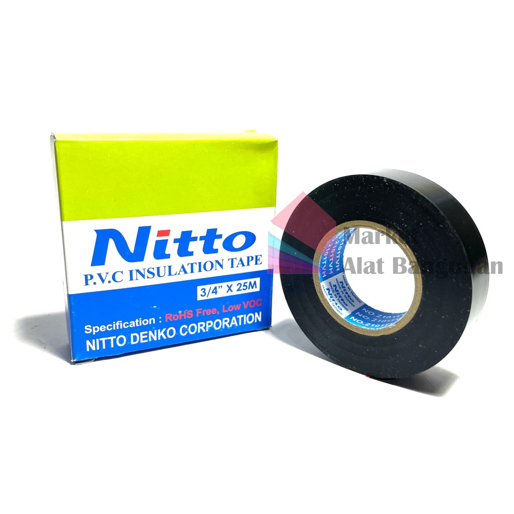 Isolasi Listrik ORIGINAL NITTO / Tape Hitam PVC Kabel Nito 3/4" x 25M ...