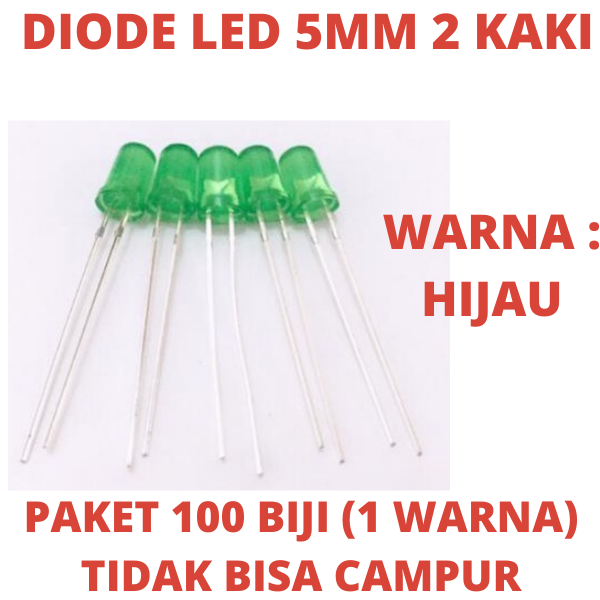 LAMPU LED 5MM DIODE 2 KAKI 1 WARNA (PAKET 100 BIJI) 2 PIN DIODA ...