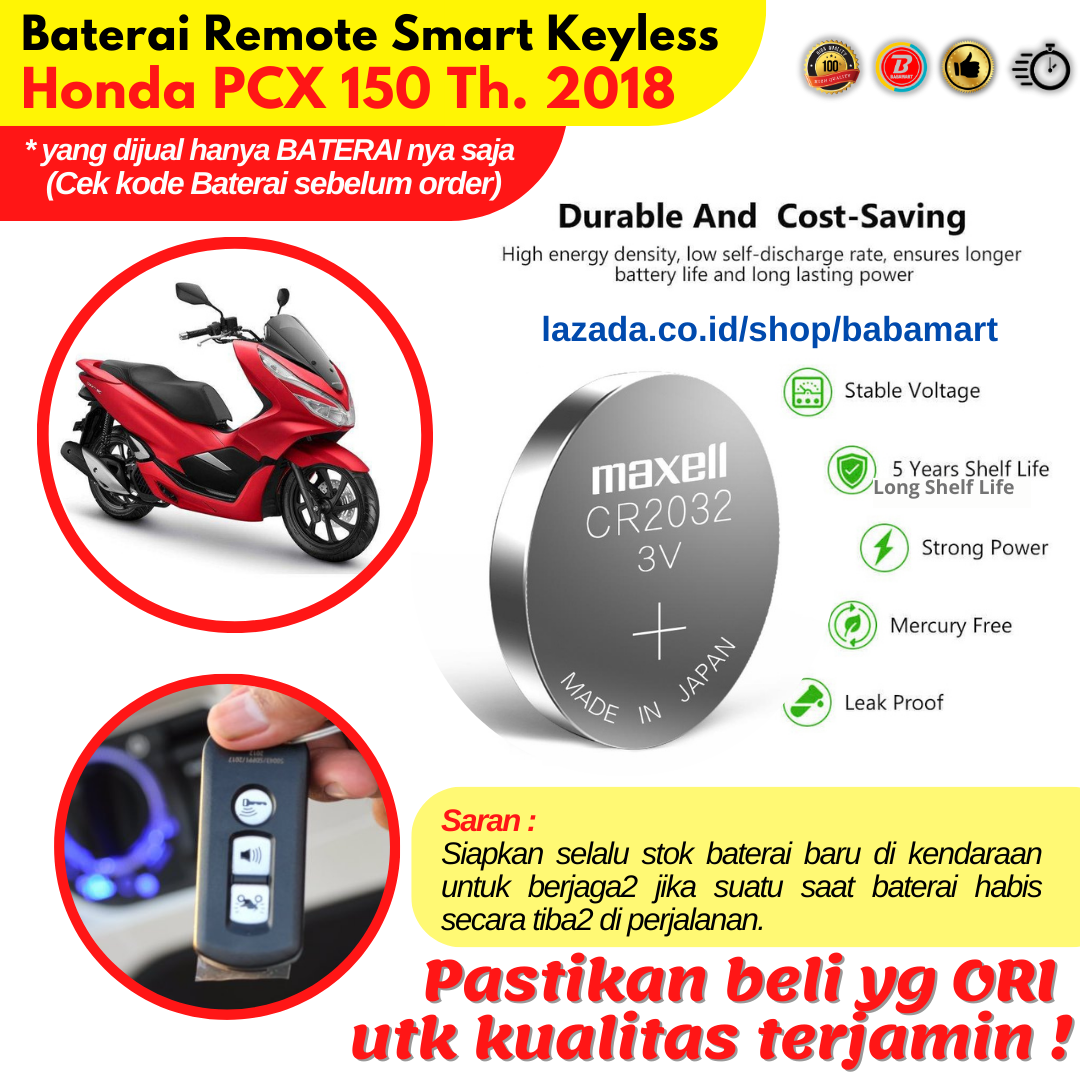 BATERAI REMOT MOTOR HONDA PCX 150 TAHUN 2018 BATTERY REMOTE ALARM KUNCI ...