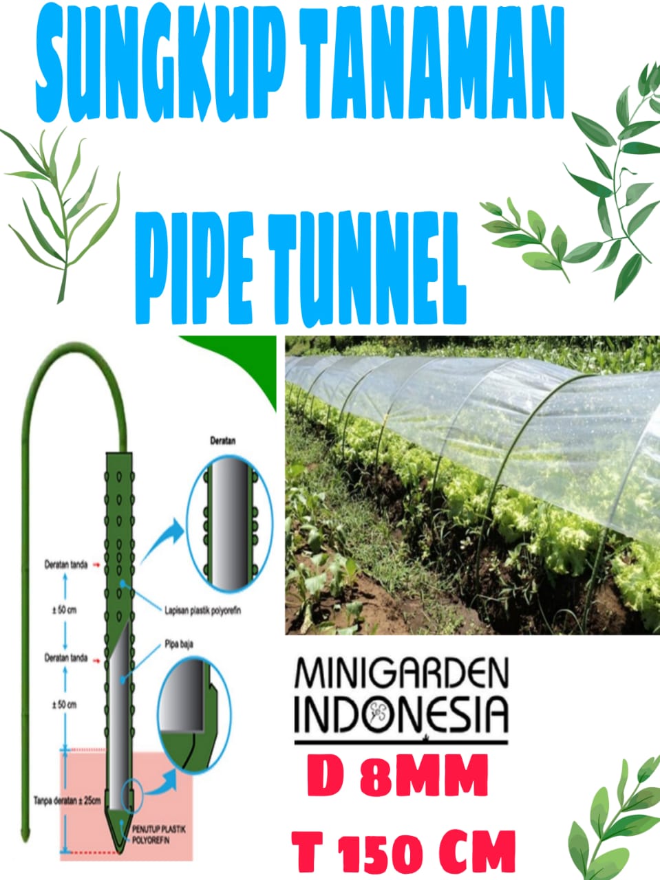 SUNGKUP TANAMAN MODERN PIPE TUNNEL KUALITAS JEPANG 150 CM rangka ...