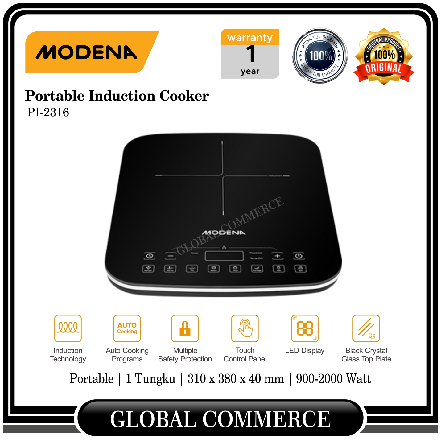 Modena Induction Cooker PI-2316 Kompor Listrik Portable PI2316 | Lazada ...