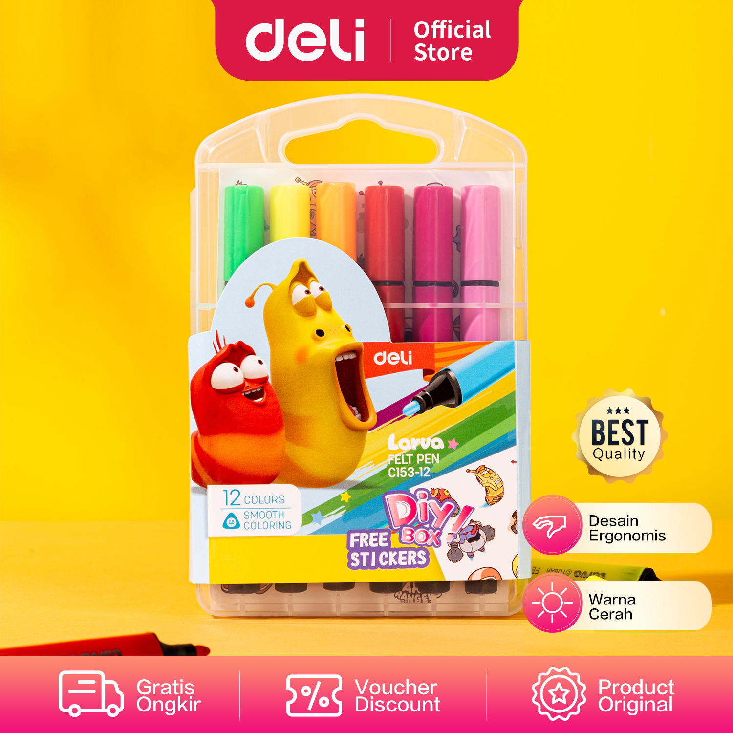 Deli Larva Felt Pen/ Spidol Warna 12/24 Warna Mudah Dicuci Warna Cerah ...