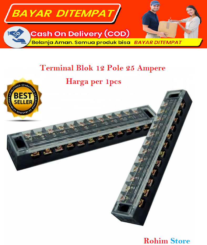 Terminal Block 12 pole 25 ampere plus penutup Terminal blok kabel ...