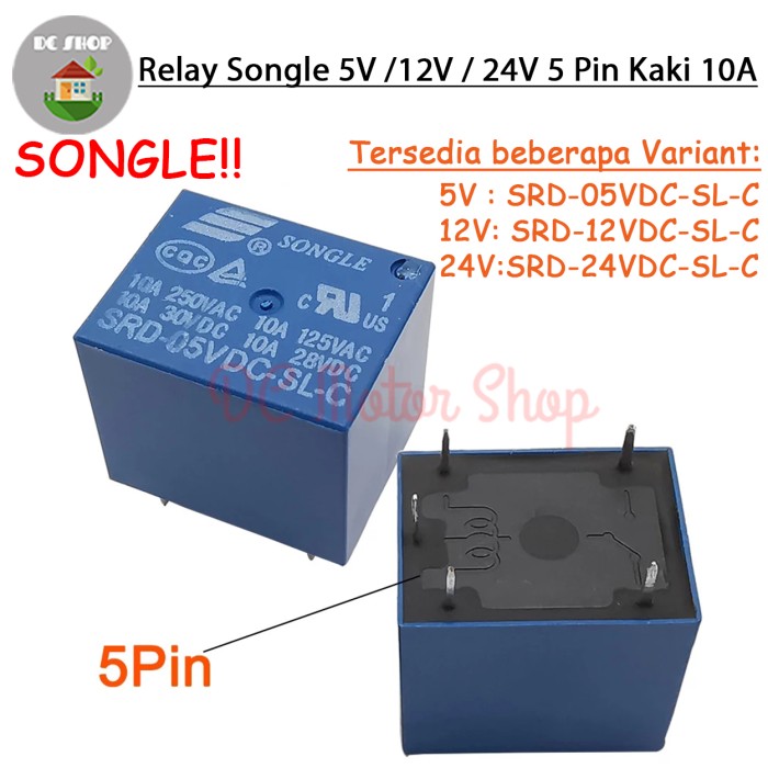 Relay Songle 5V 12V 24V DC 5 kaki pin relay SRD 5VDC 12VDC 24VDC 10A | Lazada Indonesia