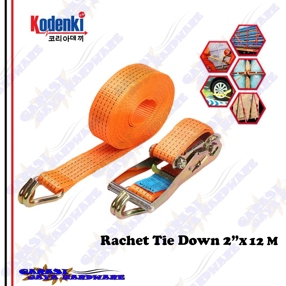 Ratchet tie down cargo lashing belt 2" x 12M - Tali pengikat barang 12 ...
