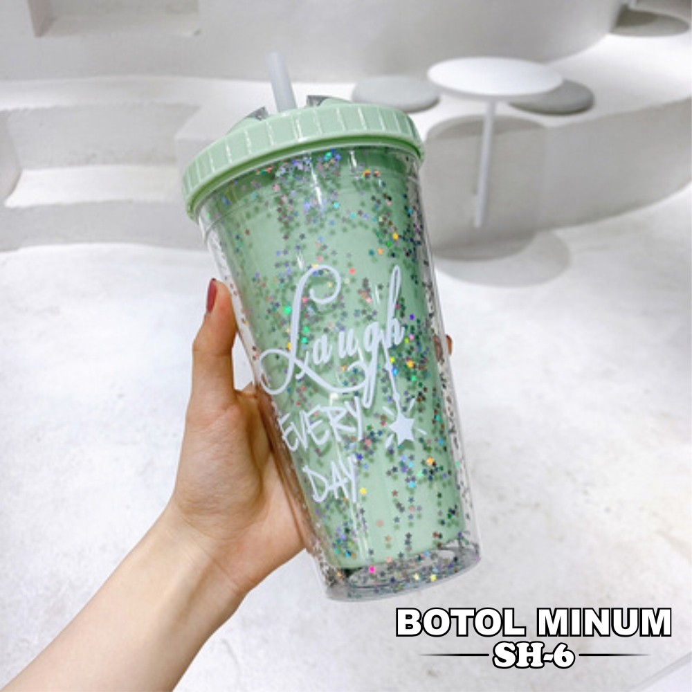 Gelas Botol Minum Air Sedotan 450ml Glitter Tumbler Cups Blink / Botol ...