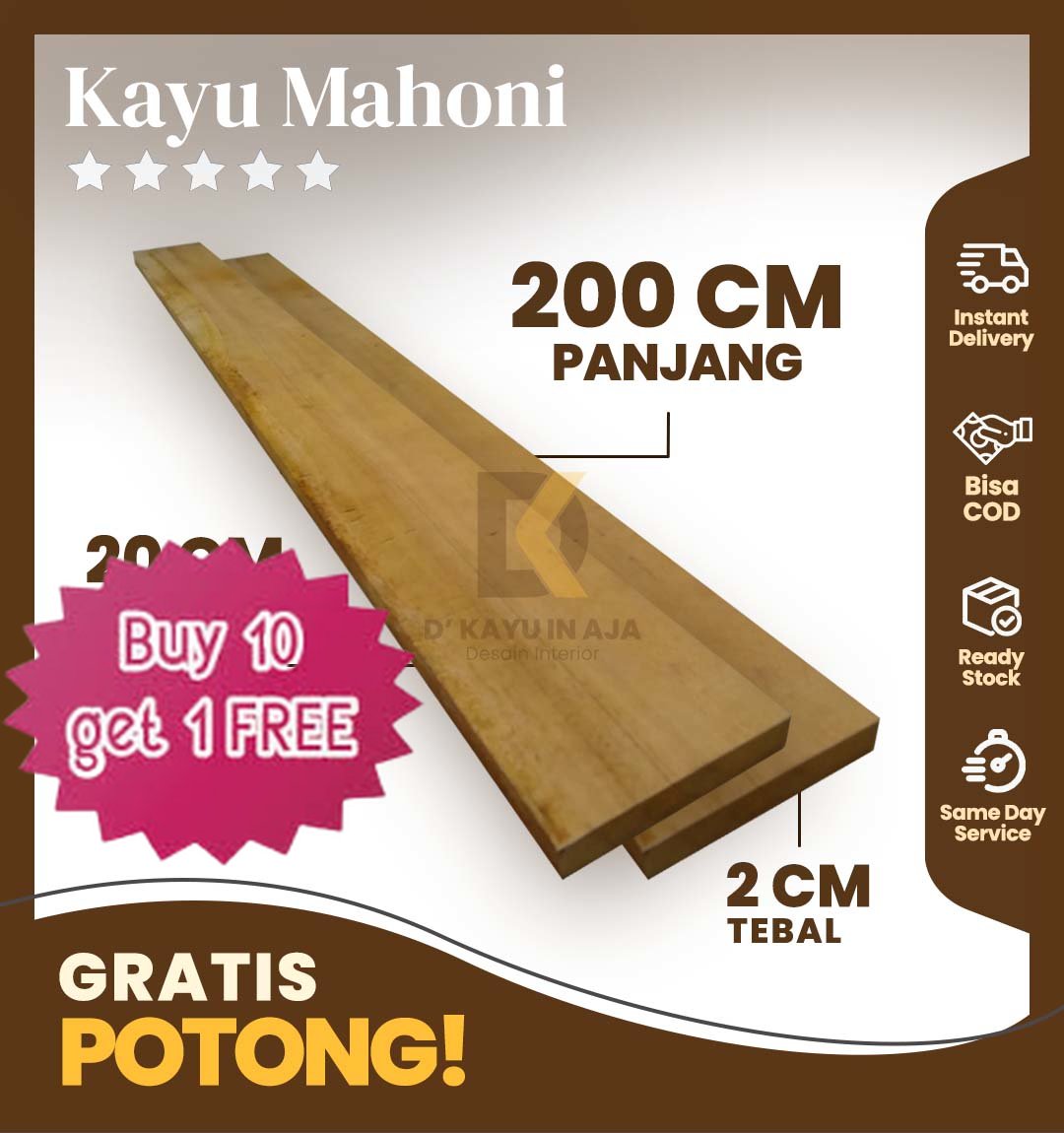 Papan Kayu Lembaran 2 Meter Mahoni Tebal 2 cm Lebar 20cm Serut Amplas ...