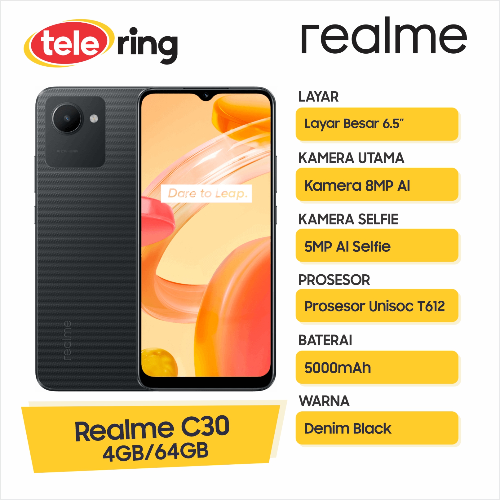 Realme C30 4/64GB Black | Lazada Indonesia